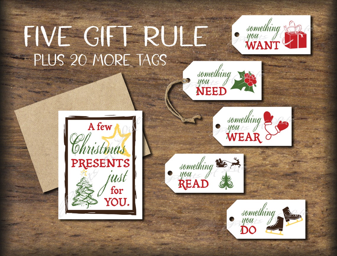 5 Gift Rule Tags & Christmas Card. Instant Download Printable. Five ...