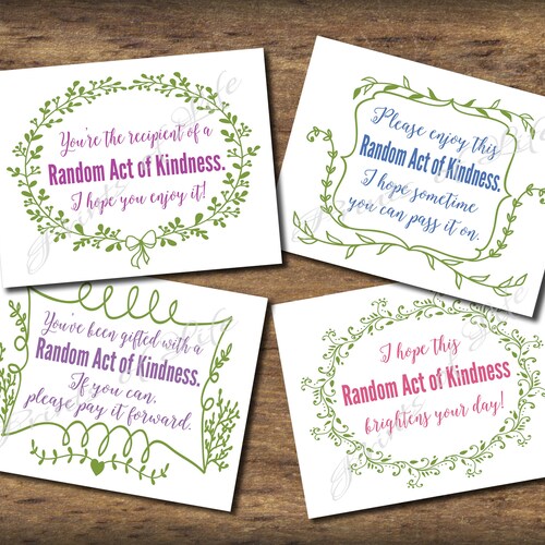 Printable Random Act of Kindness Cards RAOK Pay It Forward - Etsy