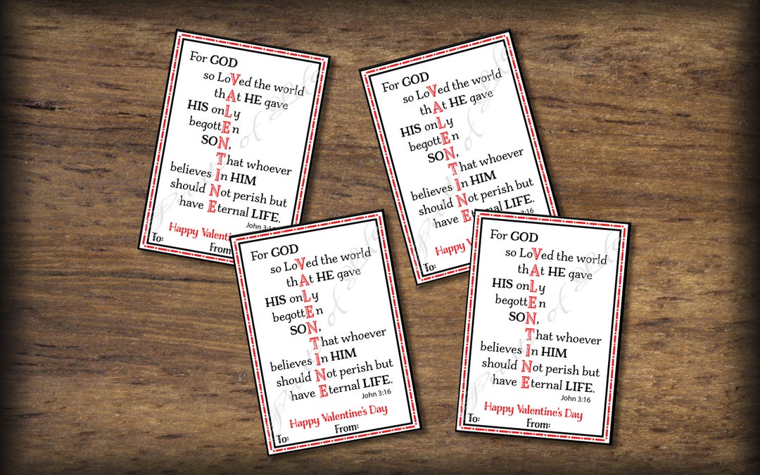 Kids Valentine Cards With John 3:16 Bible Verse. Valentines Day Card ...