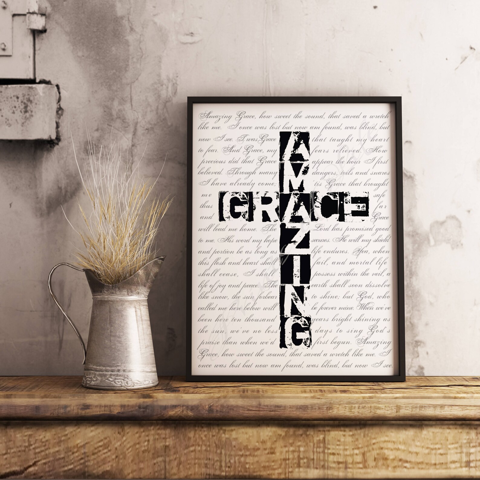 Amazing Grace Cross. Christian Wall Art Print. Instant Download Artwork ...