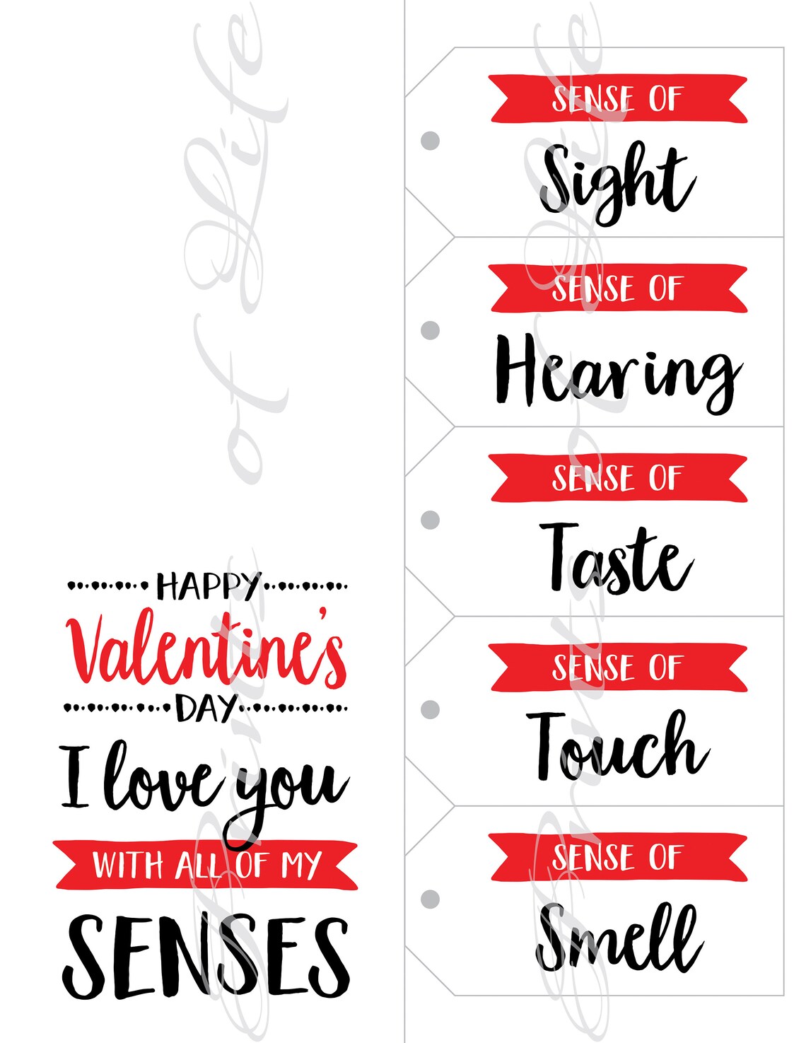 5 Senses Valentines Gift Tags & Card. Five senses Instant | Etsy