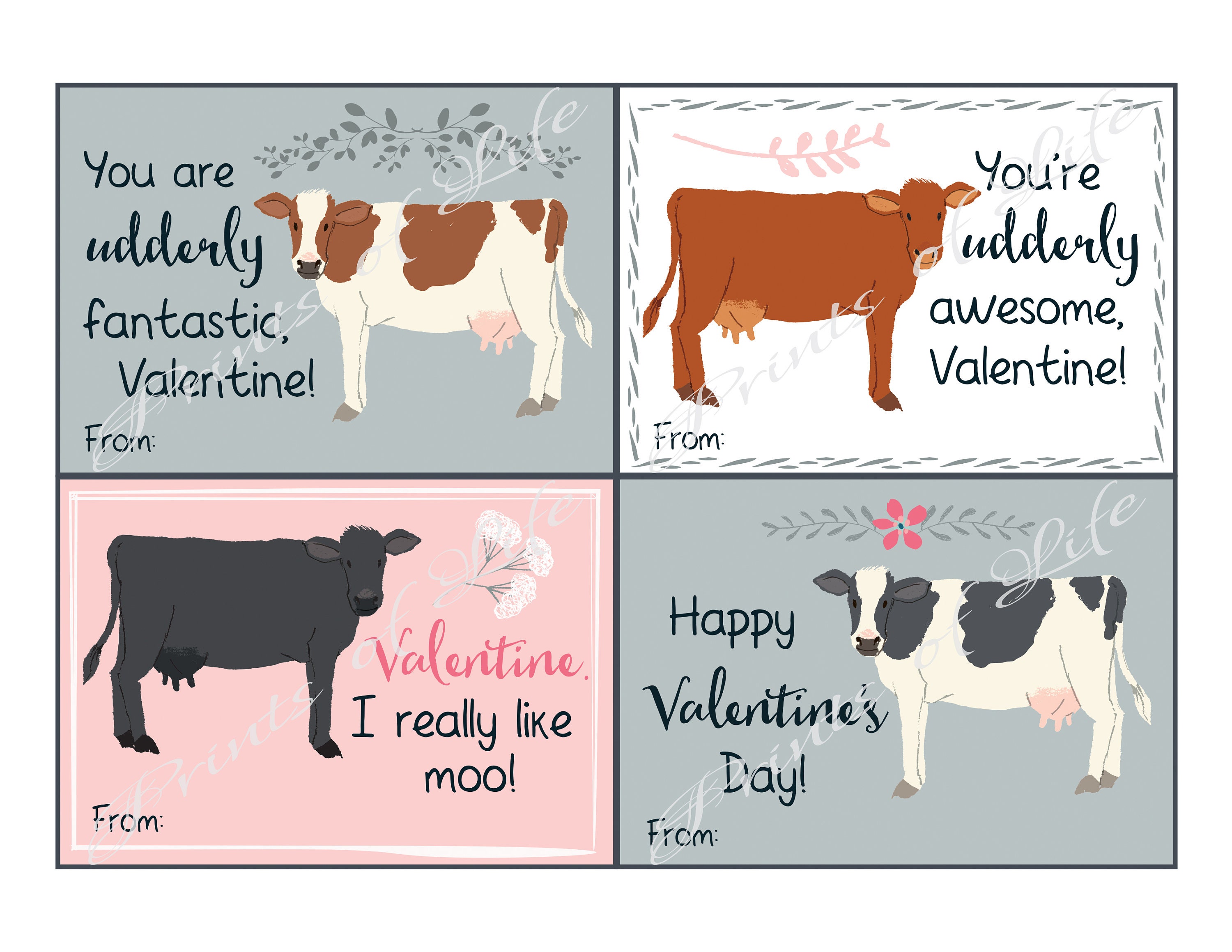 Kids Valentine Cards for School. Cute Cow Valentines Day Tags - Etsy