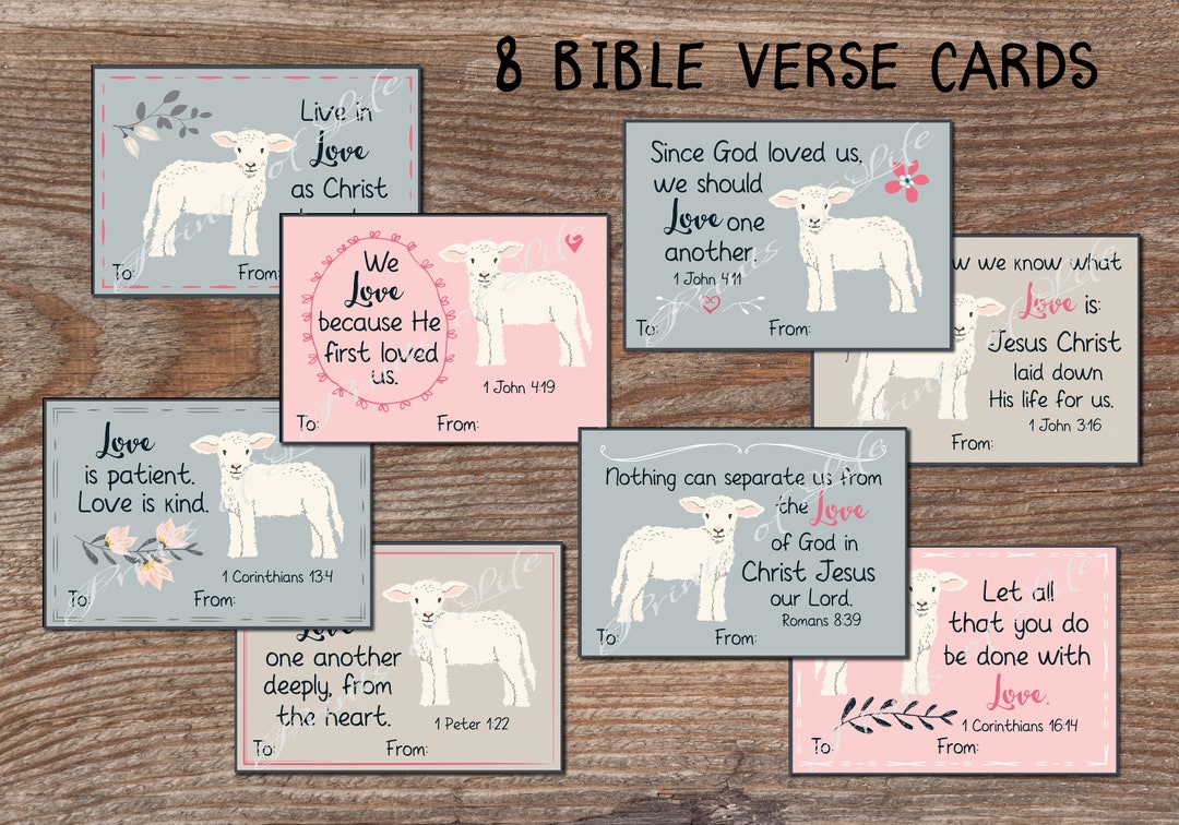 Christian Bible Verse Cards. Kids Valentines Day. Sunday School Tags ...