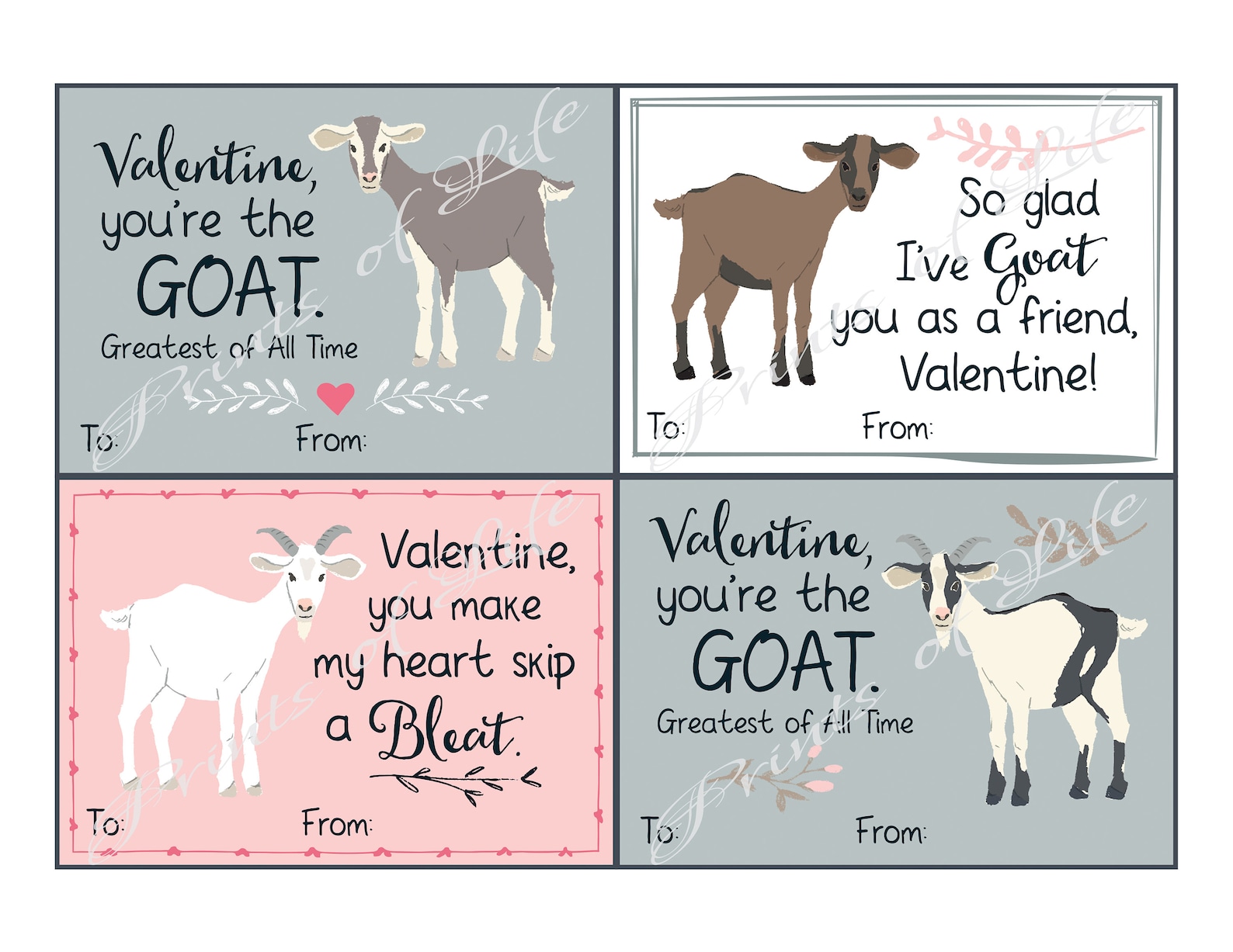 Kids Valentine Cards for School. Cute Goat Animals. Valentines - Etsy