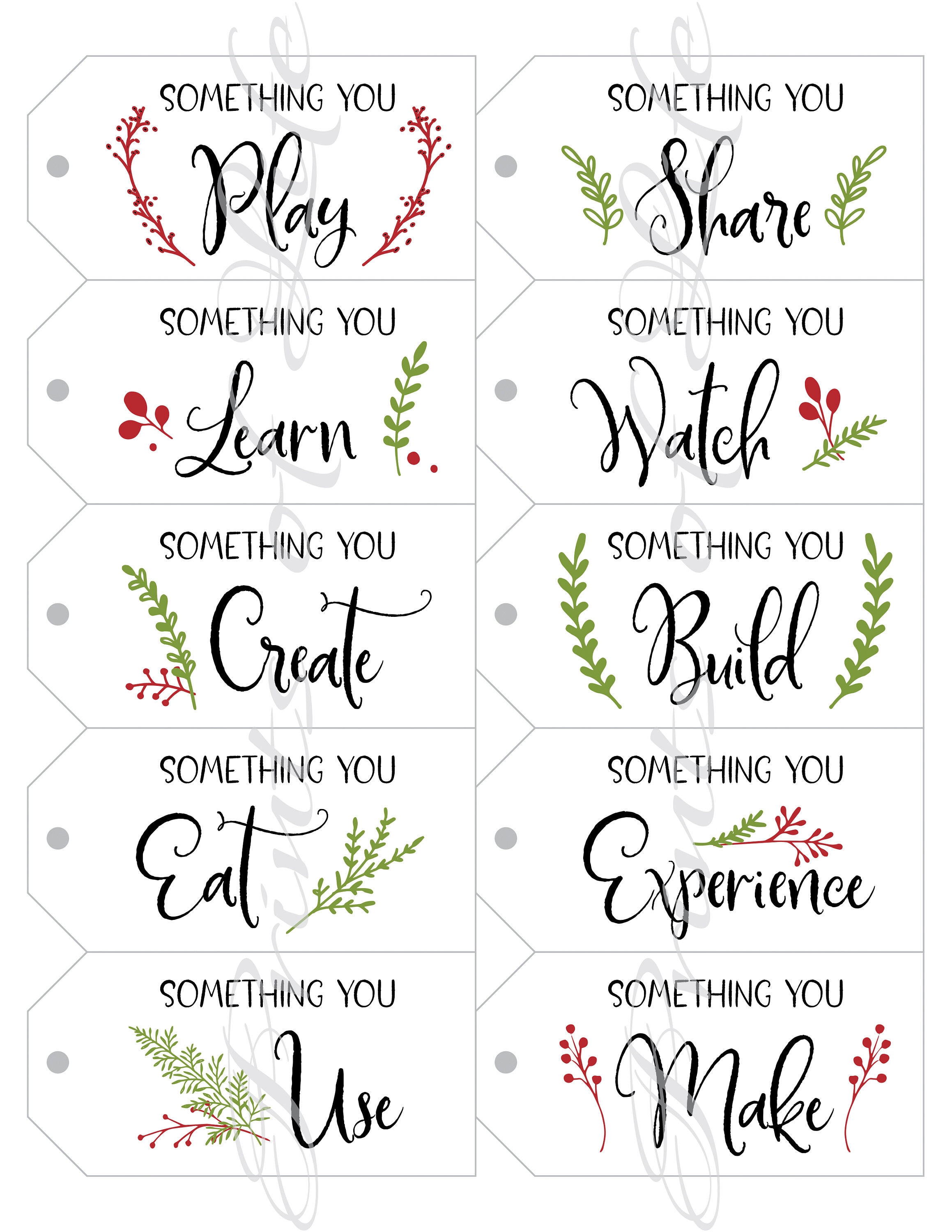 5 Gift Rule Tags & Christmas Card. Traditional. Instant Download ...