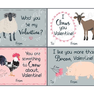 Kids Valentine Cards for School. Cute Farm Animals Valentines - Etsy