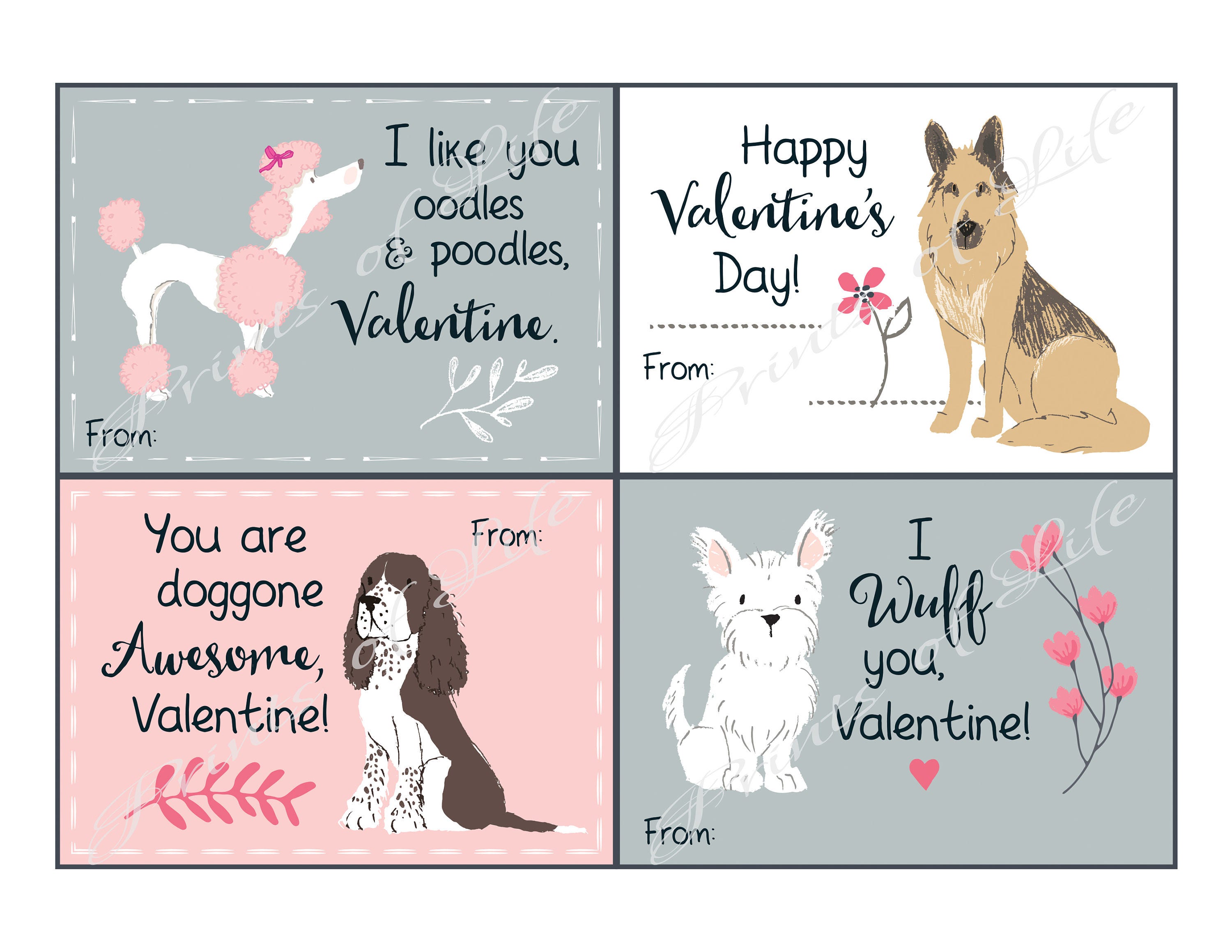 Kids Valentine Cards for School. Cute Dog Valentines Day Tags | Etsy