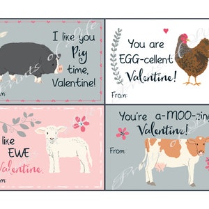 Kids Valentine Cards for School. Cute Farm Animals Valentines - Etsy
