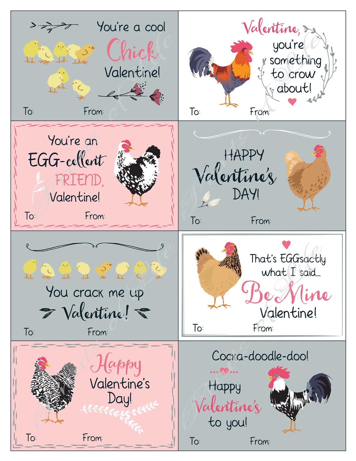Chicken Valentine Cards for School. Kids Valentines Day Tags - Etsy