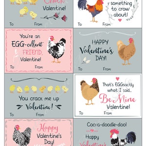 Chicken Valentine Cards for School. Kids Valentines Day Tags for Boys ...