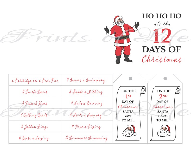 12 Days of Christmas Gift Tags & Santa Card. Instant Download | Etsy
