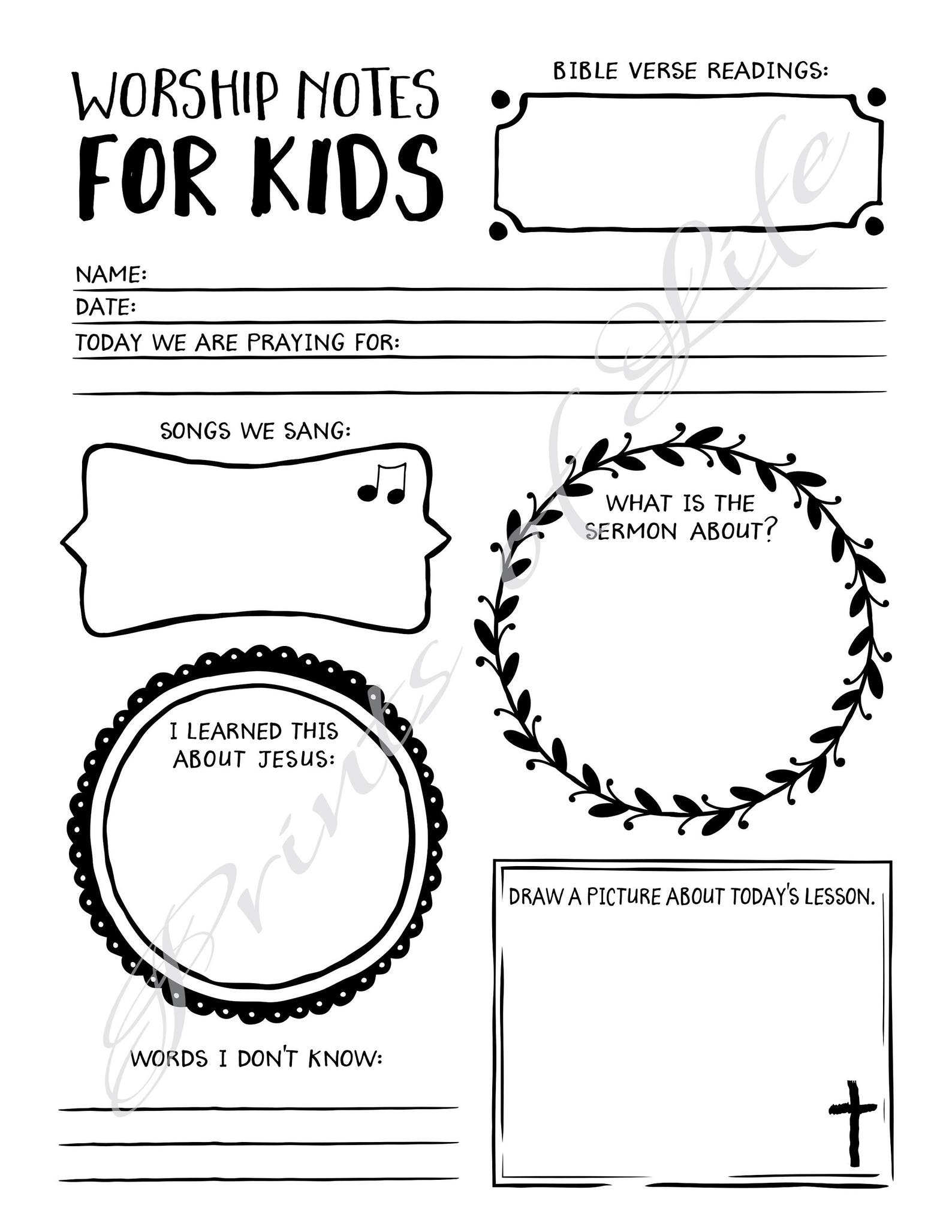 Worship Notes for Kids. PDF Printable. Instant Download. Sermon Notes ...