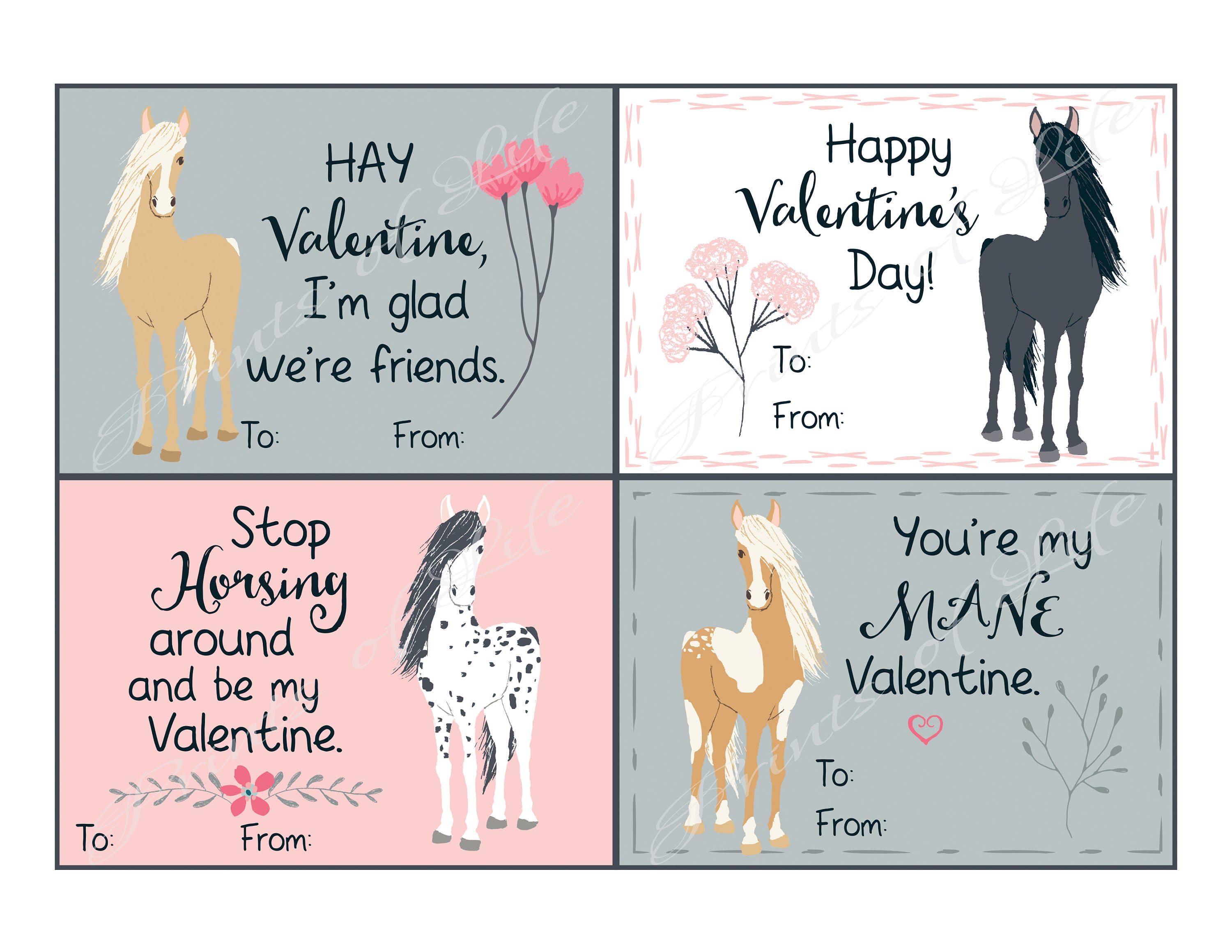 Kids Valentine Cards for School. Cute Horse Valentines Day - Etsy Canada