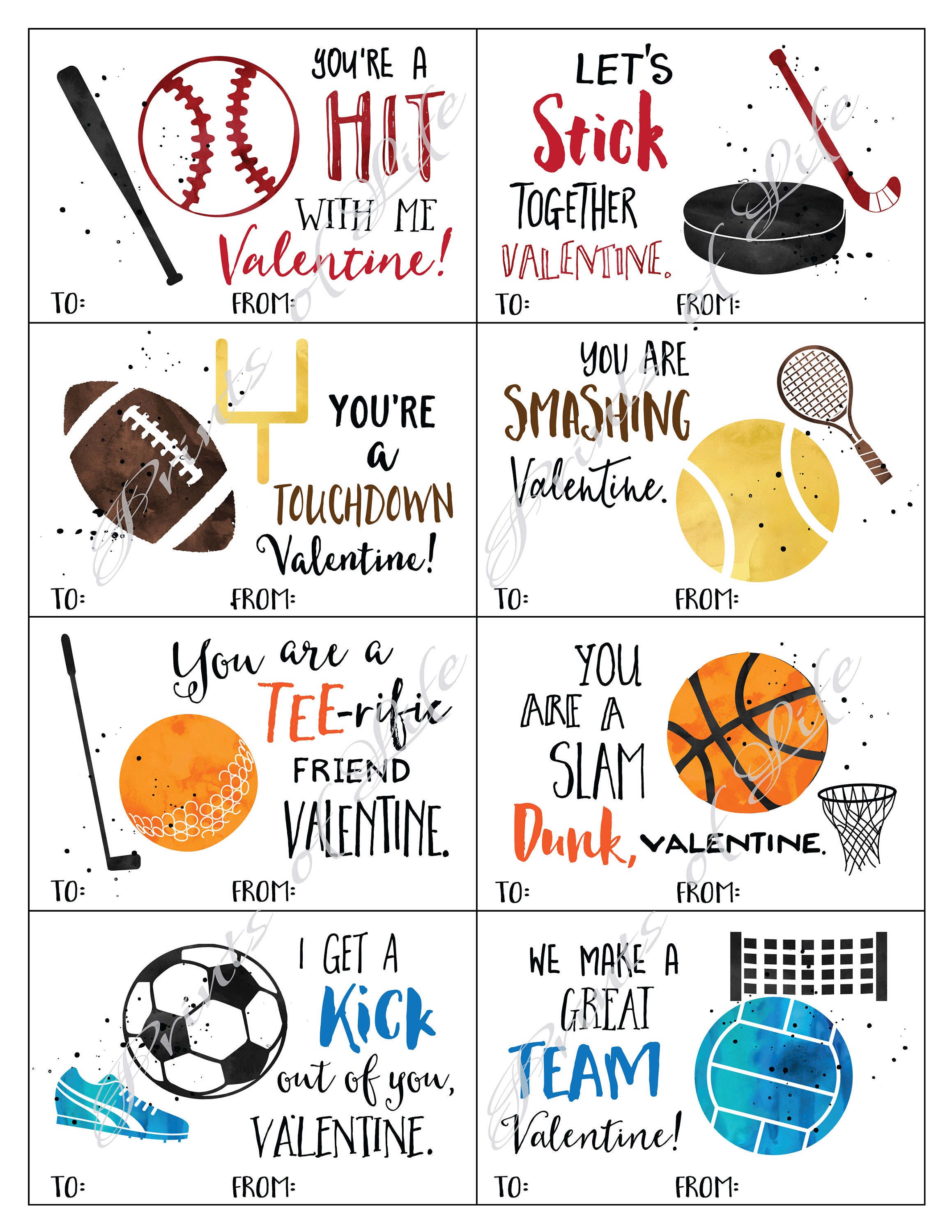 Kids Valentine Cards. Sports Valentines Day. Boys Girls. Instant ...