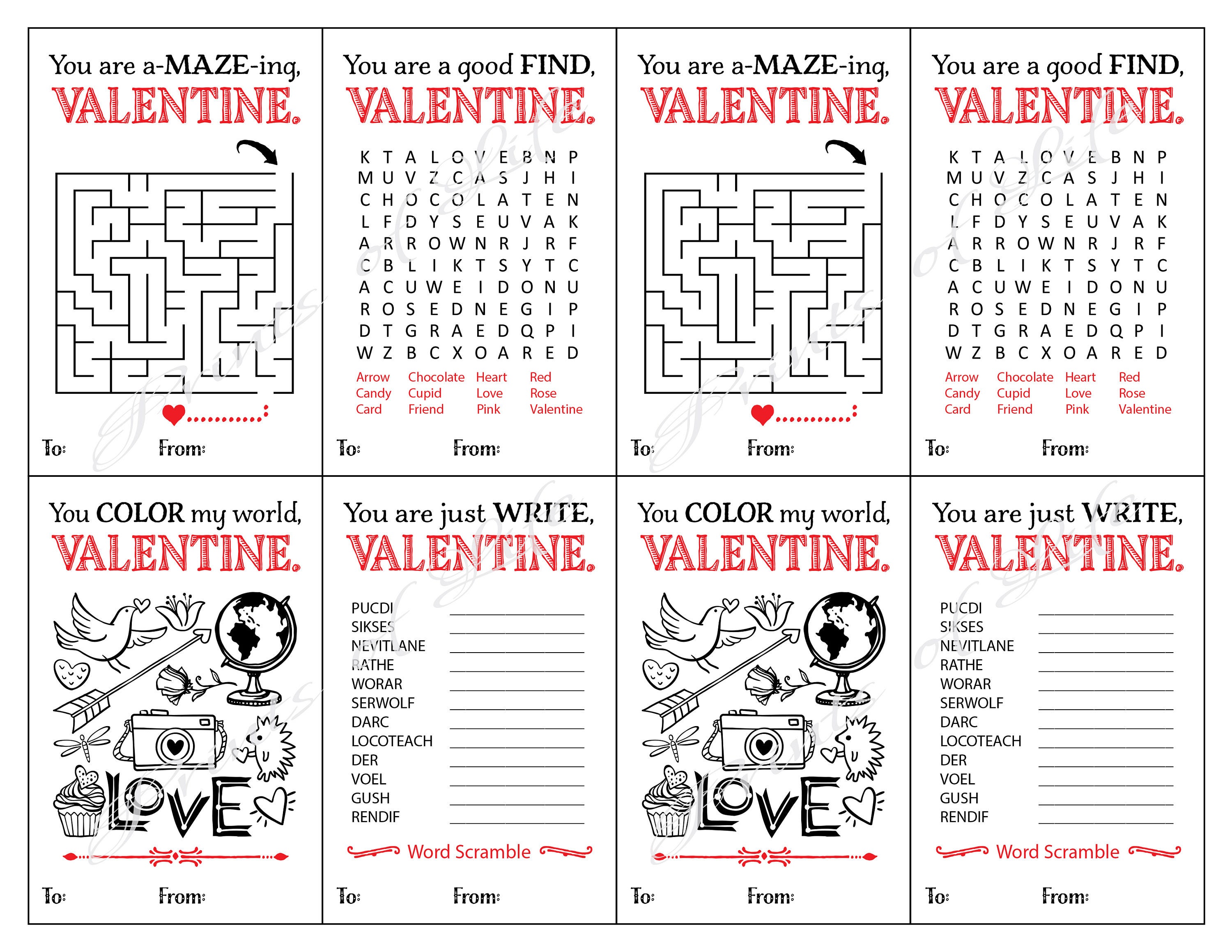 Kids Valentine Cards for School. Puzzles Valentines Day Card. | Etsy