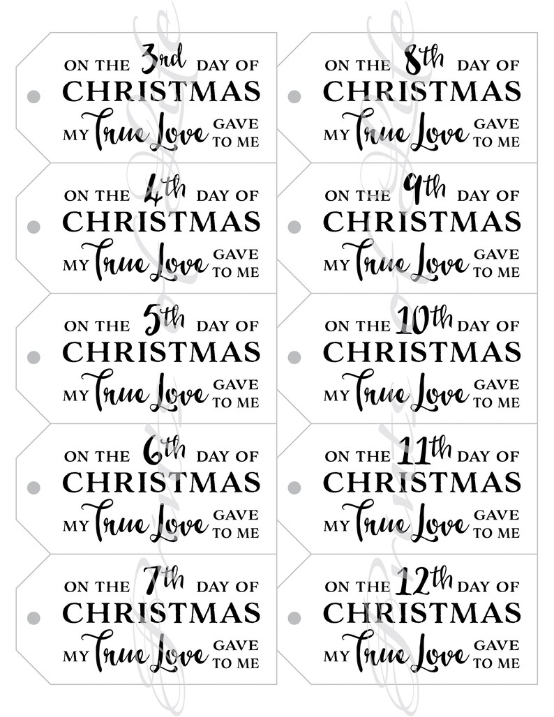 12 Days of Christmas Gift Tags & Card. True Love. Instant Download ...