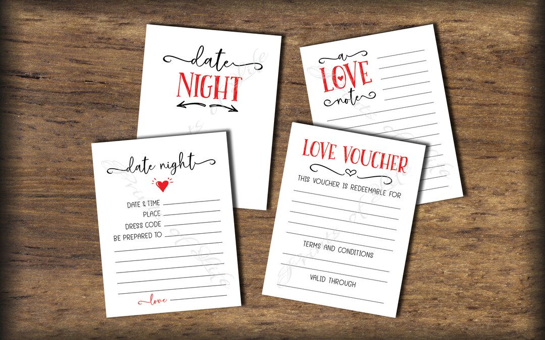 Date Night Card, Love Note Voucher. Instant Download Printable ...