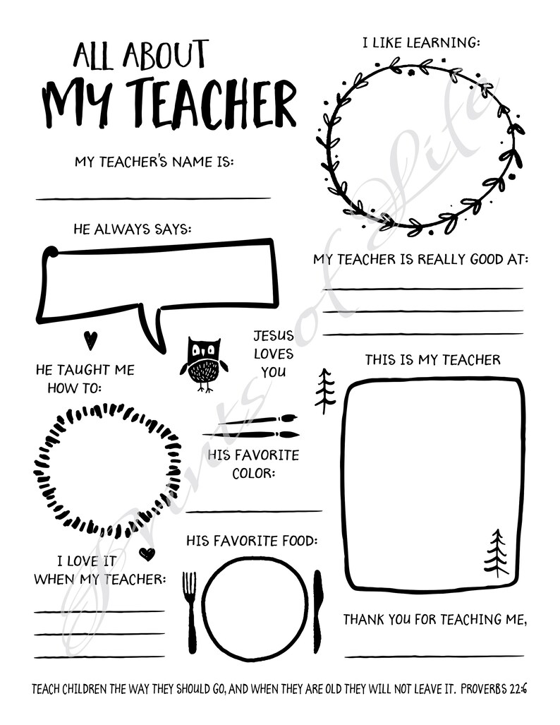 All About My Teacher. male. Instant Download Printable. - Etsy