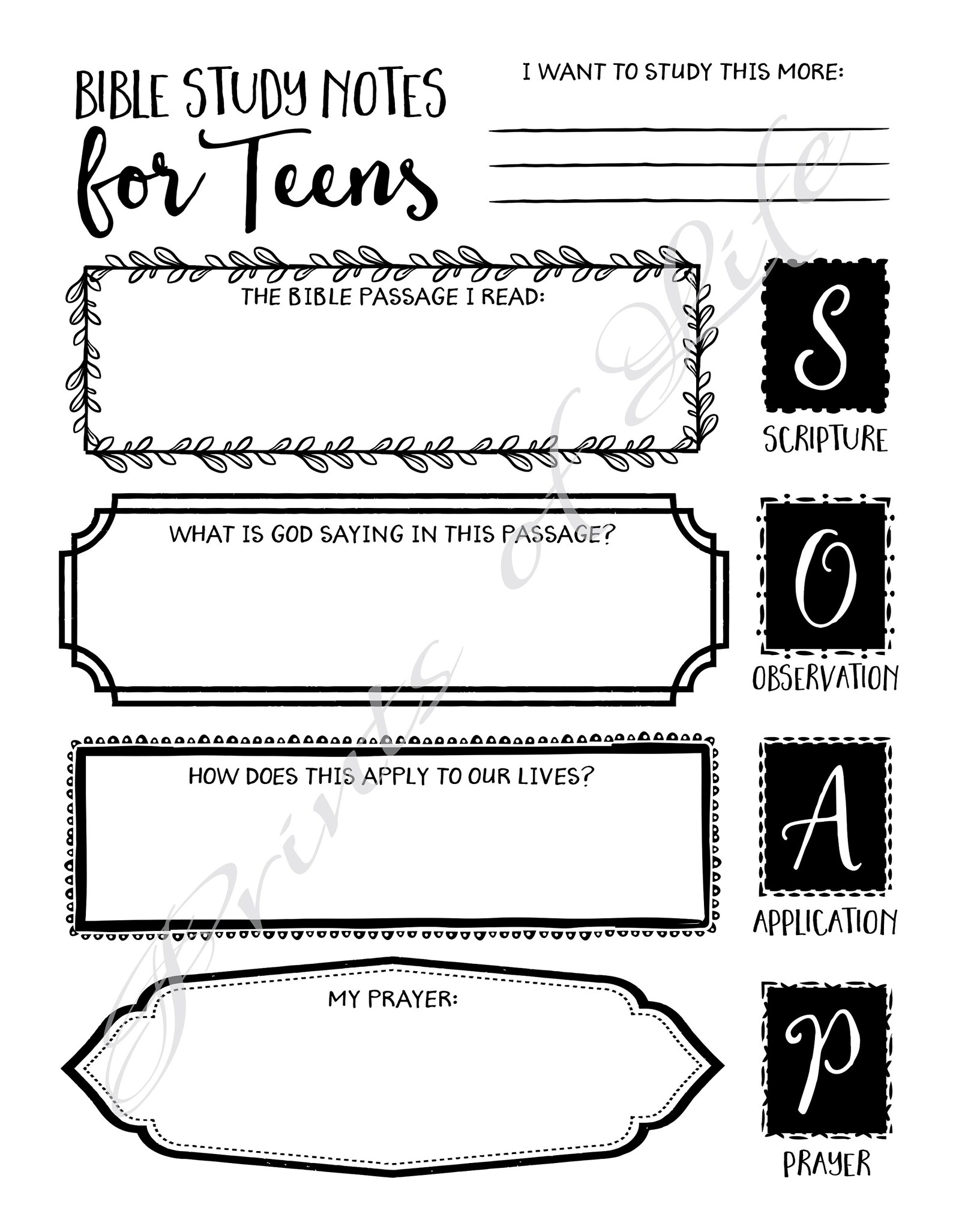 Bible Study Journal Notes for Teens. Instant Download Printable. SOAP ...