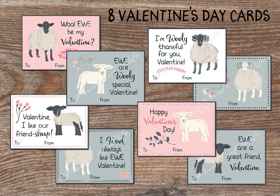 Kids Valentine Cards for School. Cute Sheep Valentines Day Tags for ...