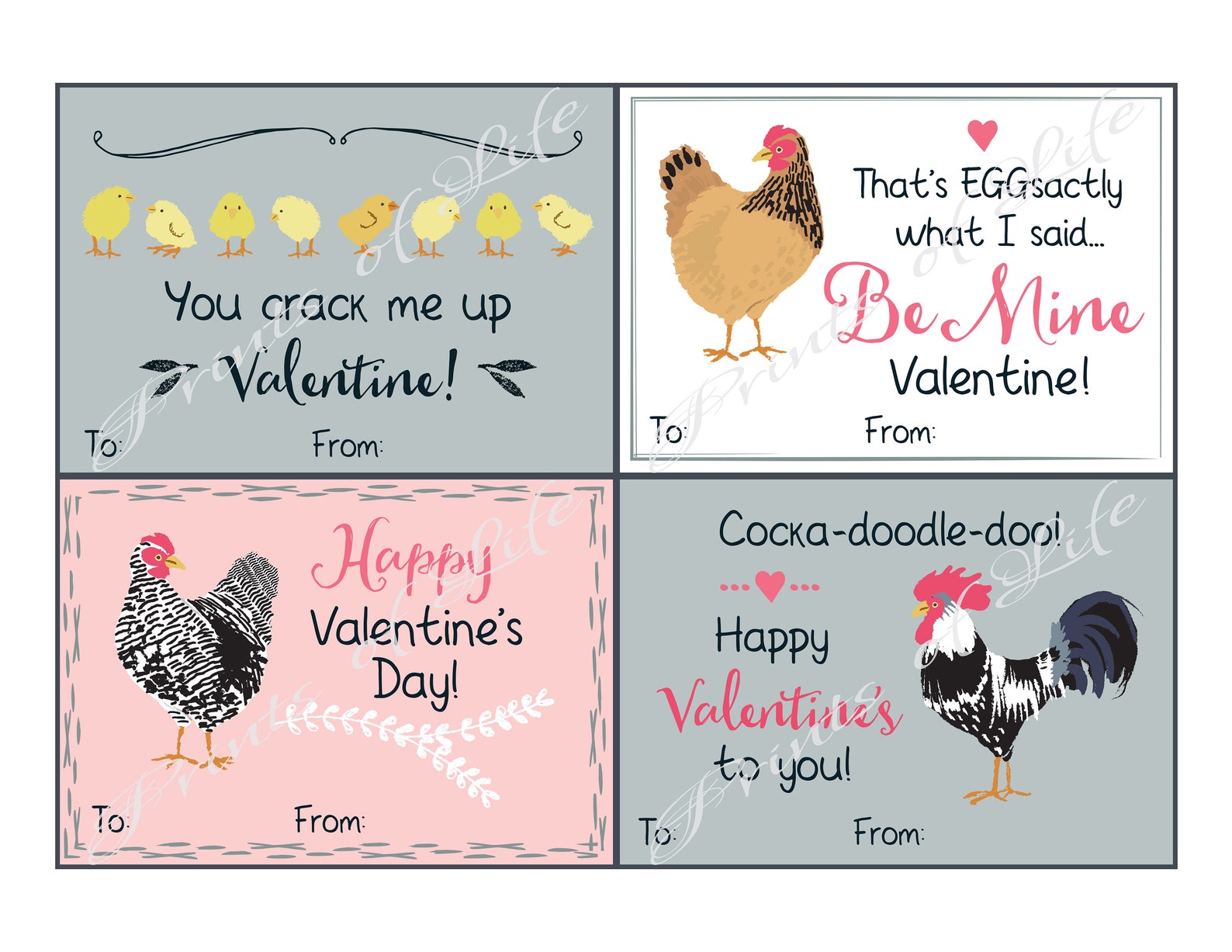 Chicken Valentine Cards for School. Kids Valentines Day Tags - Etsy