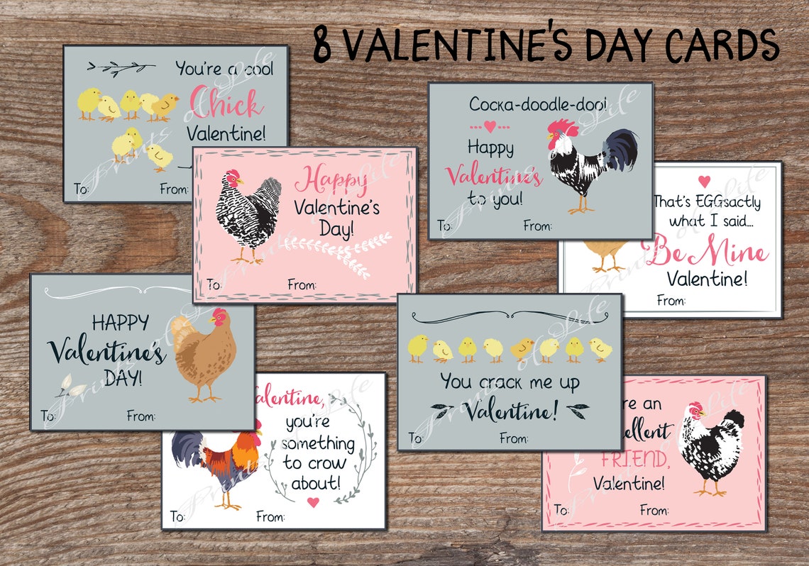 Chicken Valentine Cards for School. Kids Valentines Day Tags - Etsy