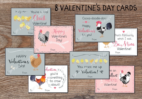 Chicken Valentine Cards for School. Kids Valentines Day Tags - Etsy