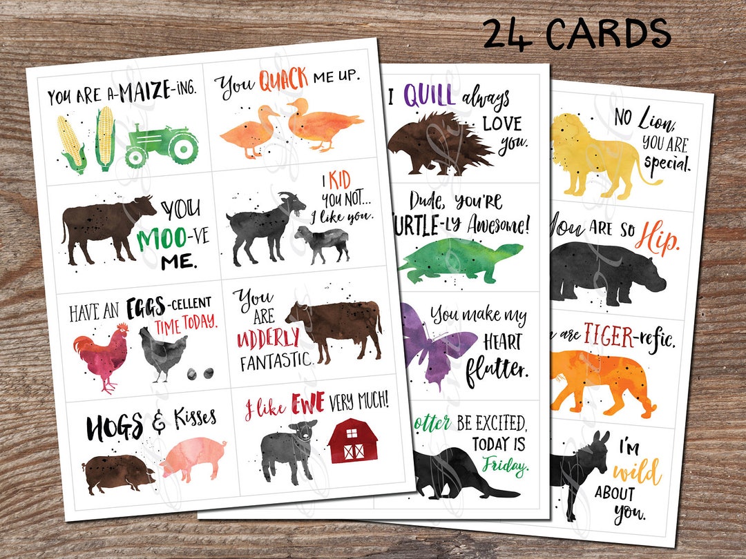 Lunch Notes. Set 11. Animals - Farm, Woodsy, Zoo. Instant Download ...
