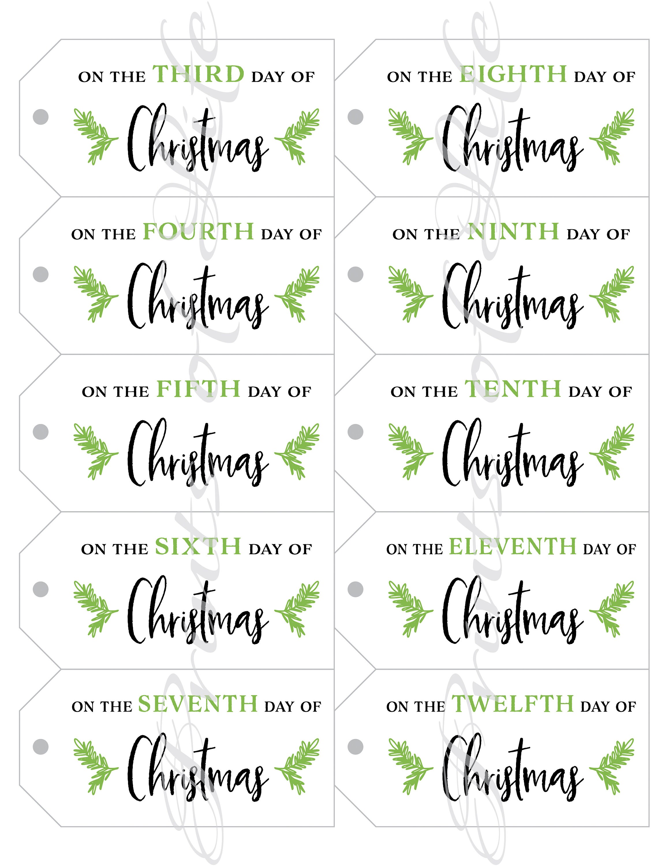 12 Days of Christmas Gift Tags & Card. Twelve Presents Holiday - Etsy