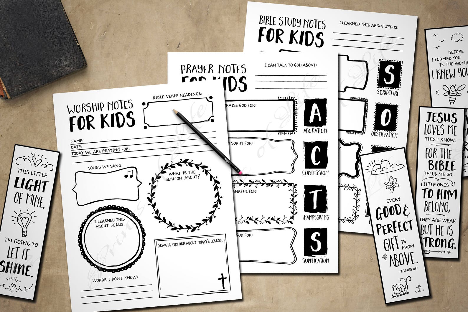 Bible Study Set for Kids. Worship Notes, Prayer Notes. Bookmarks ...