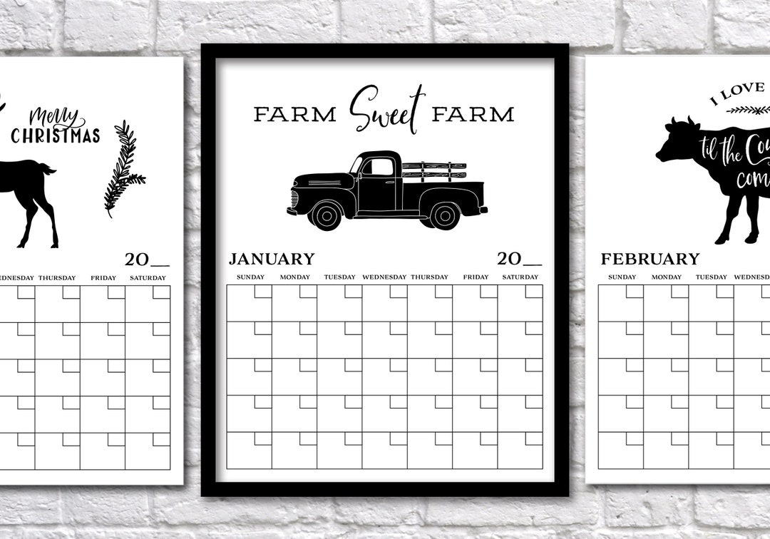 Farmhouse Monthly Perpetual Calendar. Instant Digital Download ...