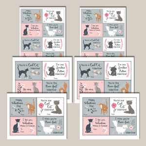 Kids Valentine Cards for School. Cute Cat Valentines Day Tags for Boys ...