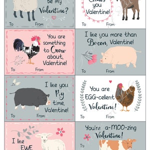 Kids Valentine Cards for School. Cute Farm Animals Valentines - Etsy