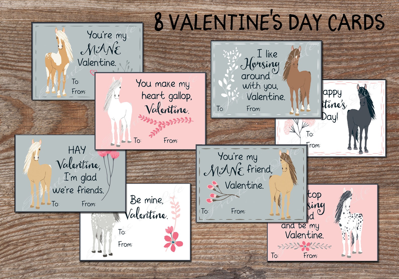 Kids Valentine Cards for School. Cute Horse Valentines Day Tags for ...