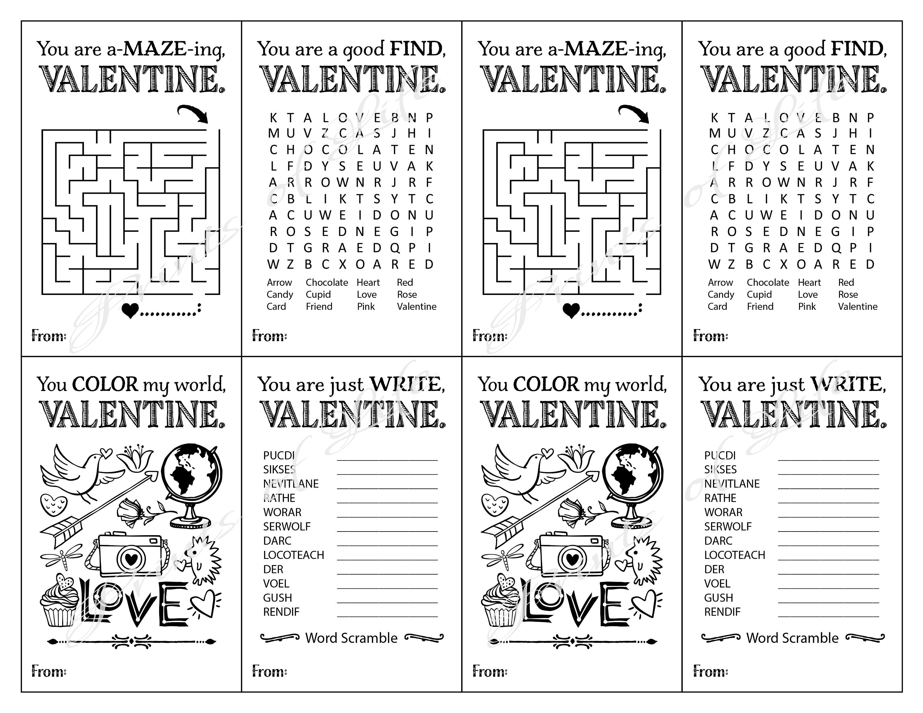 Kids Valentine Cards for School. B&W Puzzles Valentines Day | Etsy