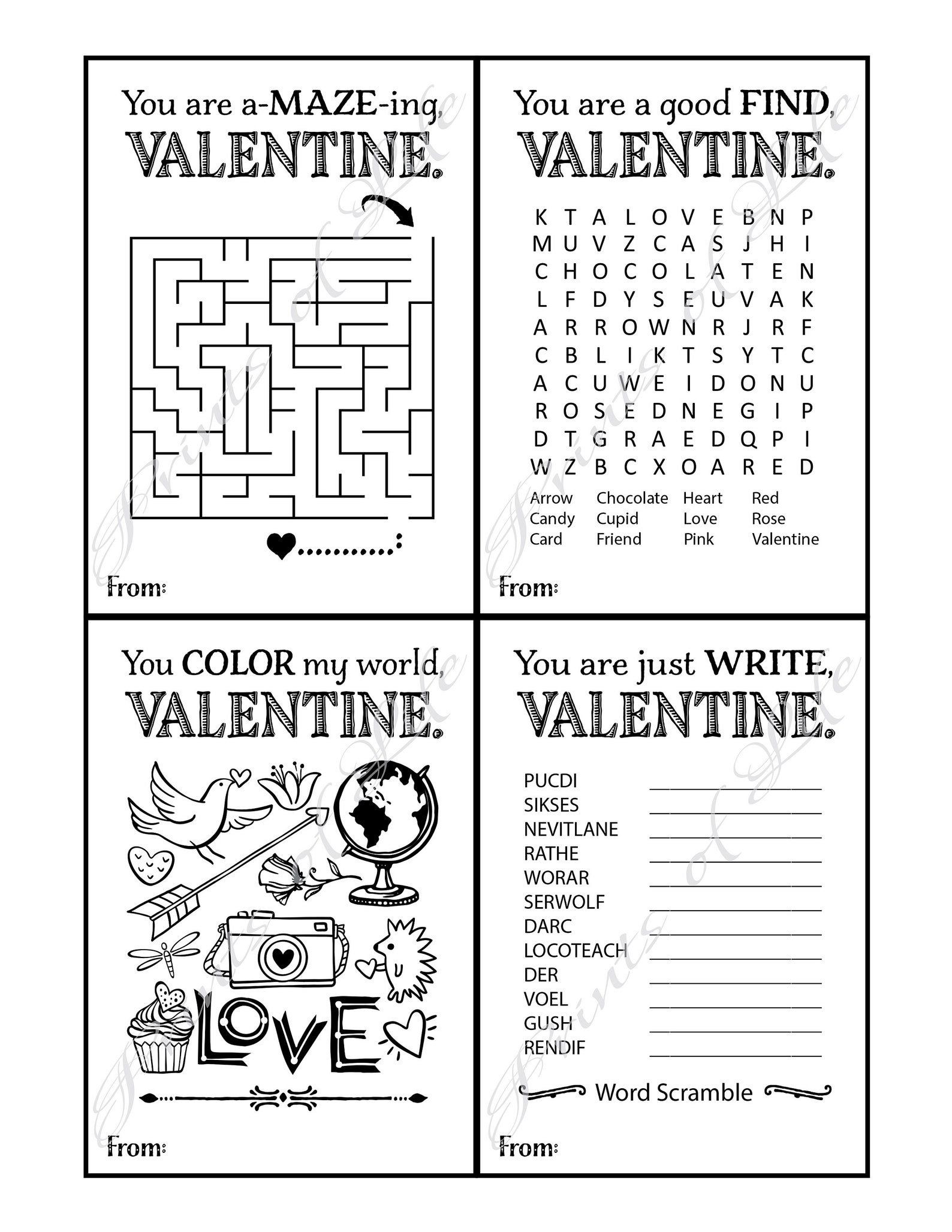 Kids Valentine Cards for School. B&W Puzzles Valentines Day | Etsy
