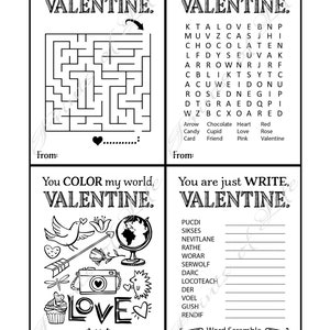 Kids Valentine Cards for School. B&W Puzzles Valentines Day Card ...