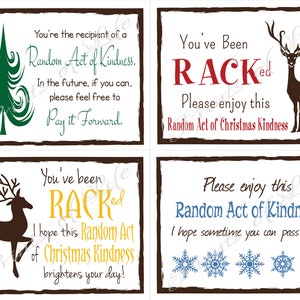 Christmas Random Act of Kindness Cards. Instant Download Printable. DIY ...