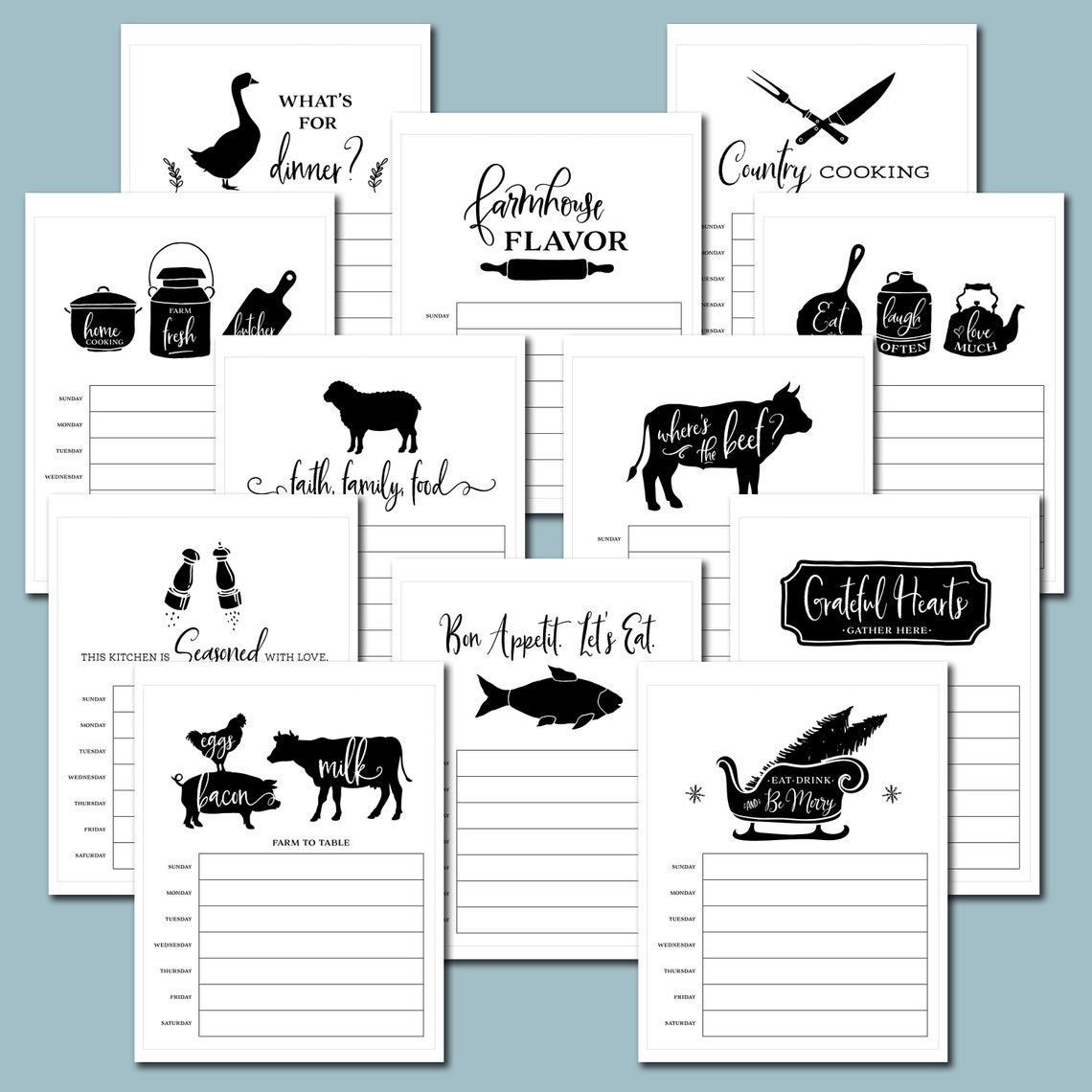 Farmhouse Menu Planner. Instant Digital Download. PDF - Etsy