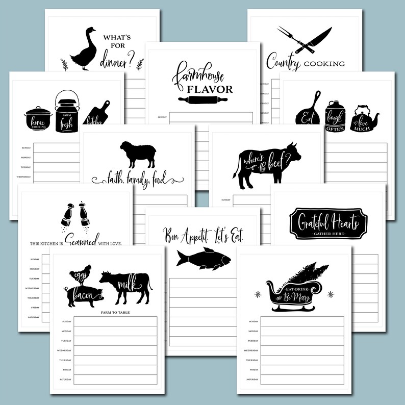 Farmhouse Menu Planner. Instant Digital Download. PDF - Etsy