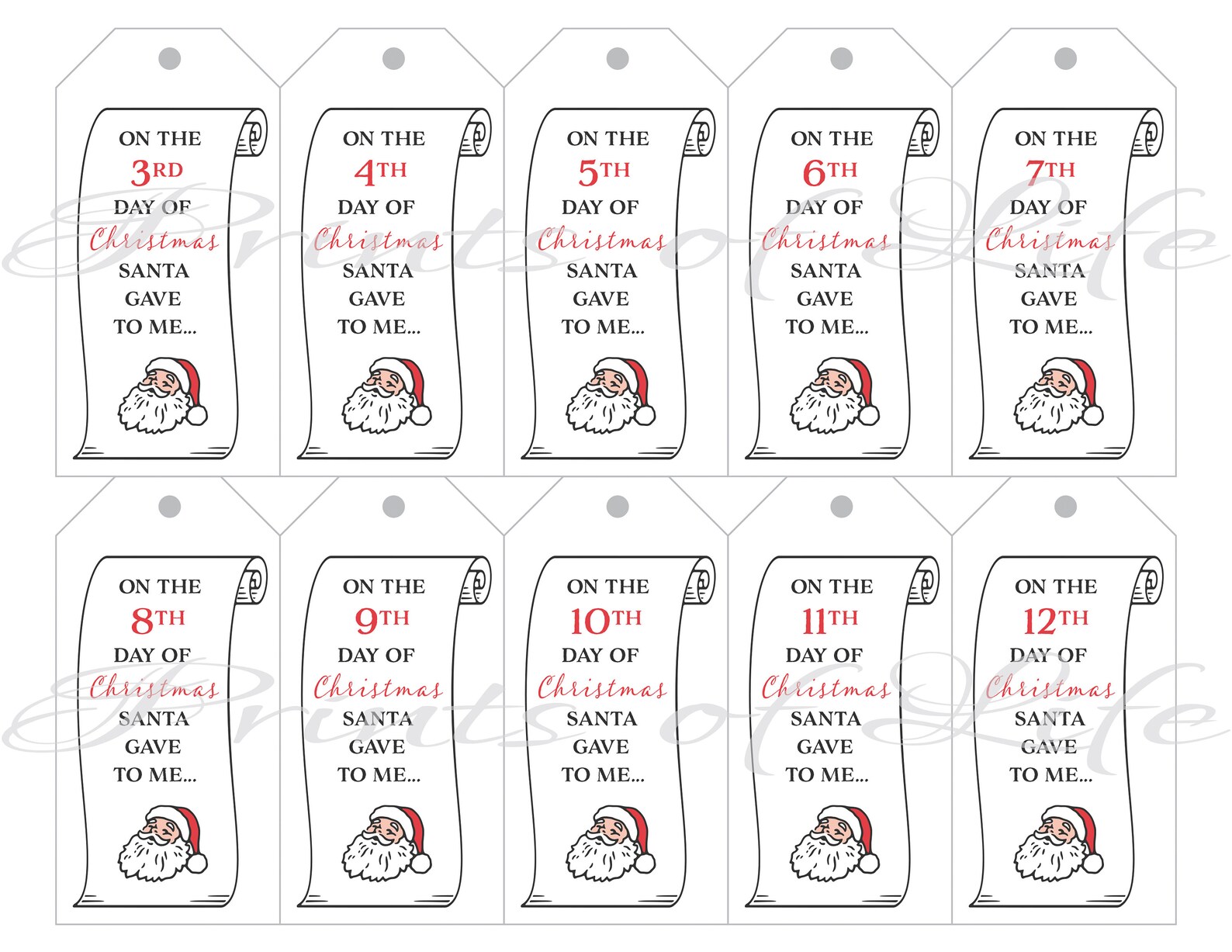 12 Days of Christmas Gift Tags & Santa Card. Instant Download | Etsy