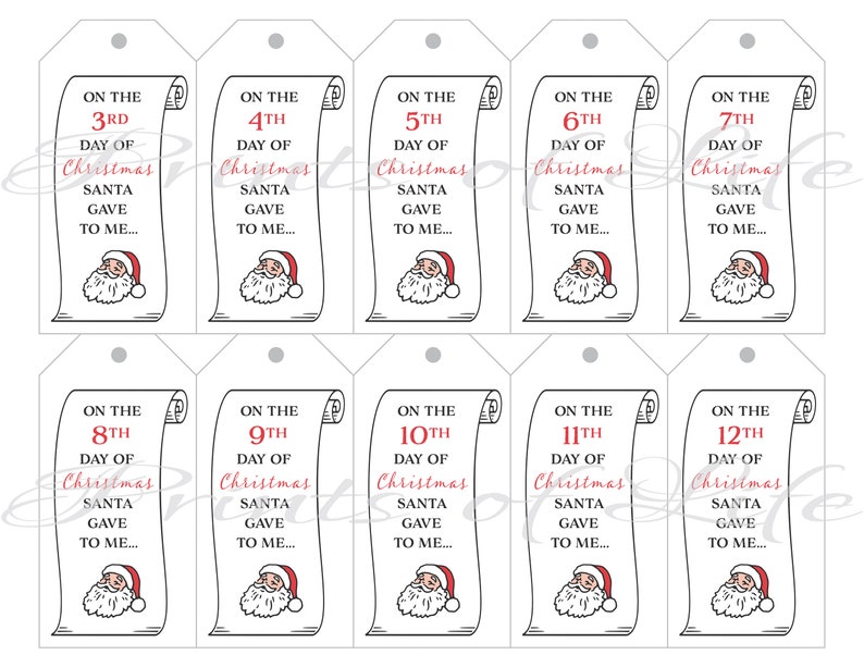 12 Days of Christmas Gift Tags & Santa Card. Instant Download | Etsy