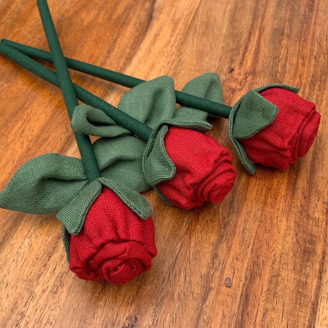 Single Red Linen Rose - Etsy
