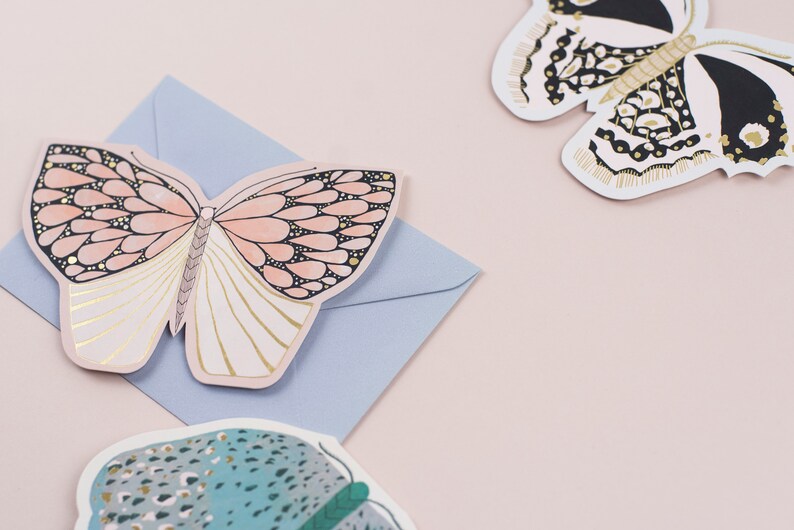 Illustrated Gold Foil Butterfly Greeting Card - Etsy