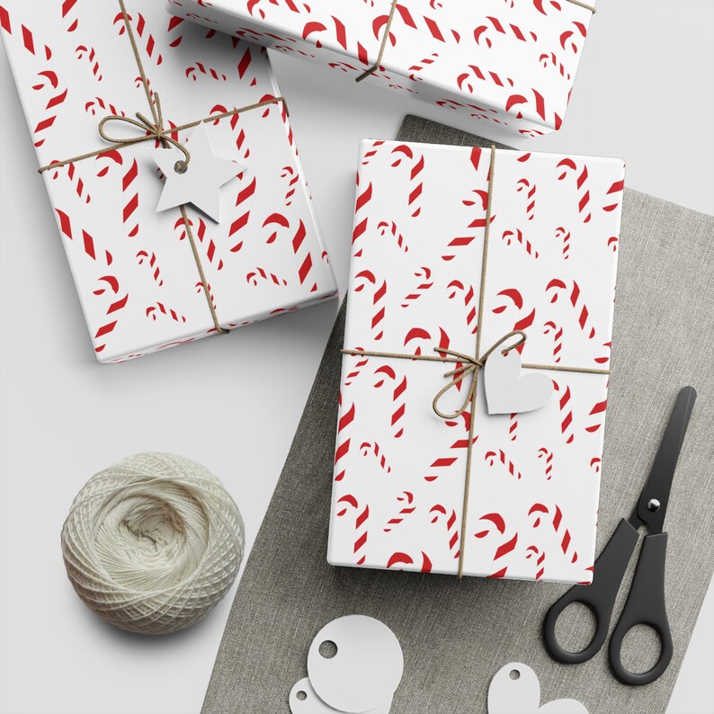 Wrapping Paper Sheets, Single Candy Cane Pattern Gift Wrap, Holiday ...