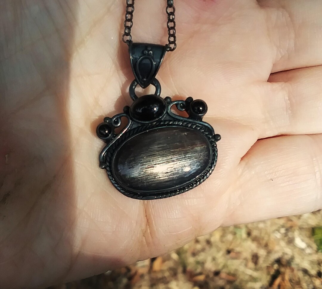 Black Sunstone With Black Obsidian Pendant Necklace - Etsy