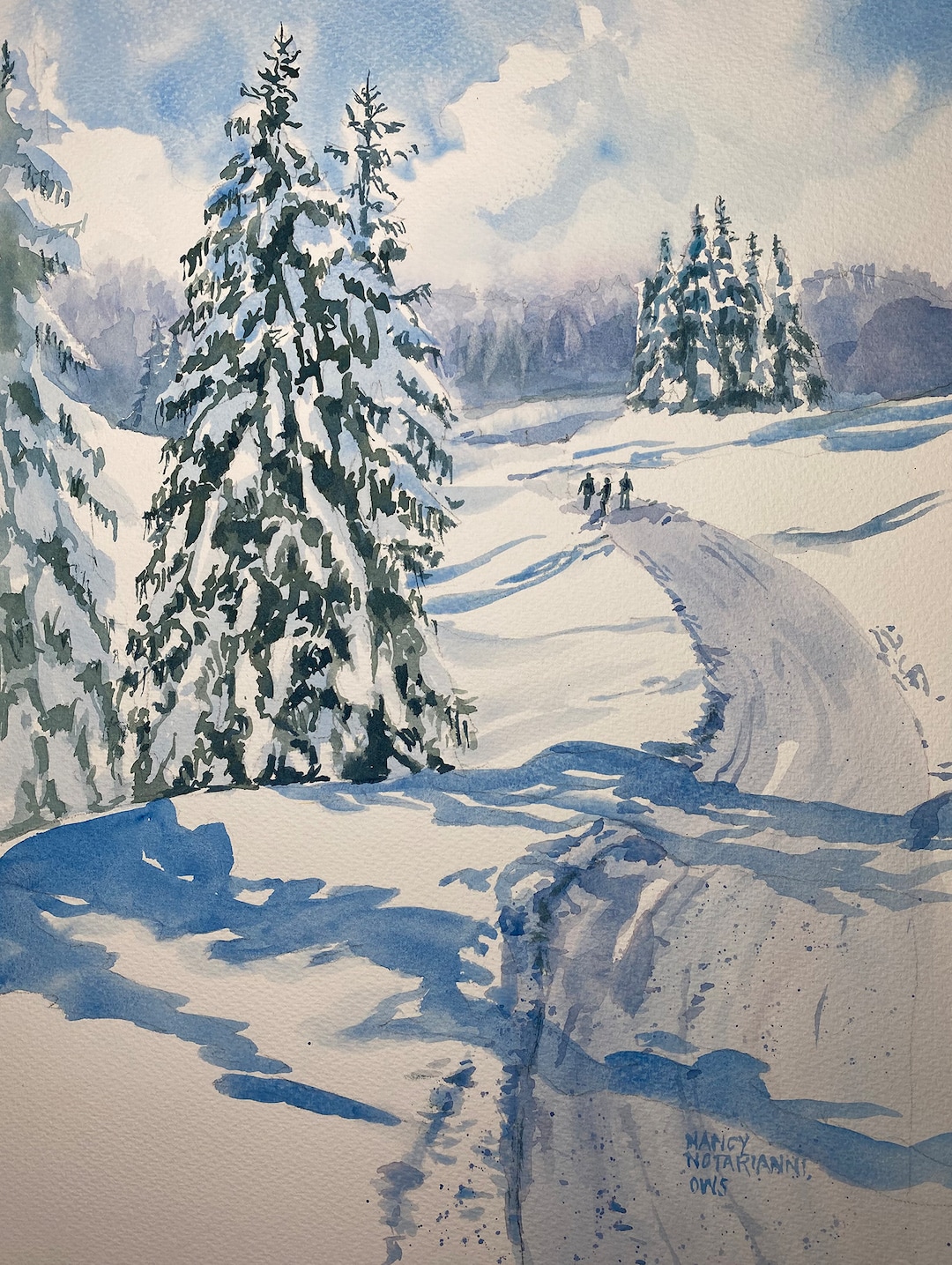 Snow Day, Snowy Road, Sunny Snow Landscape Watercolor Painting - Etsy