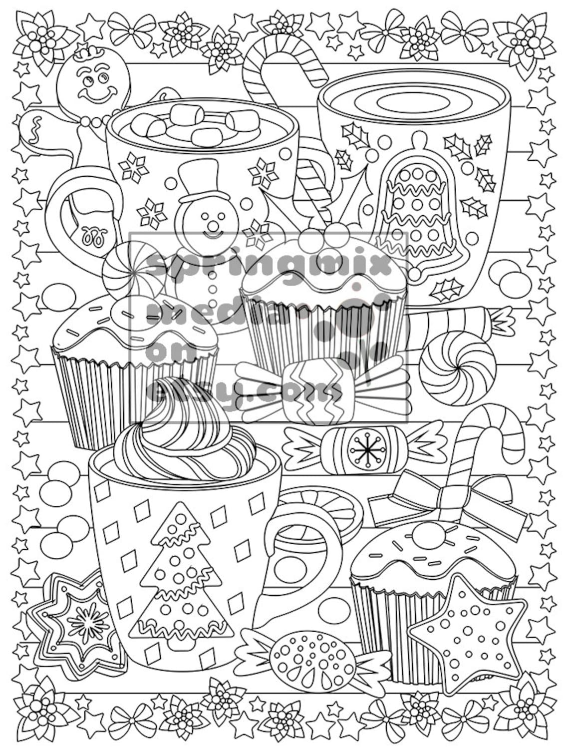 Christmas Coloring Page Christmas Treats Holiday Coloring Book Adult ...