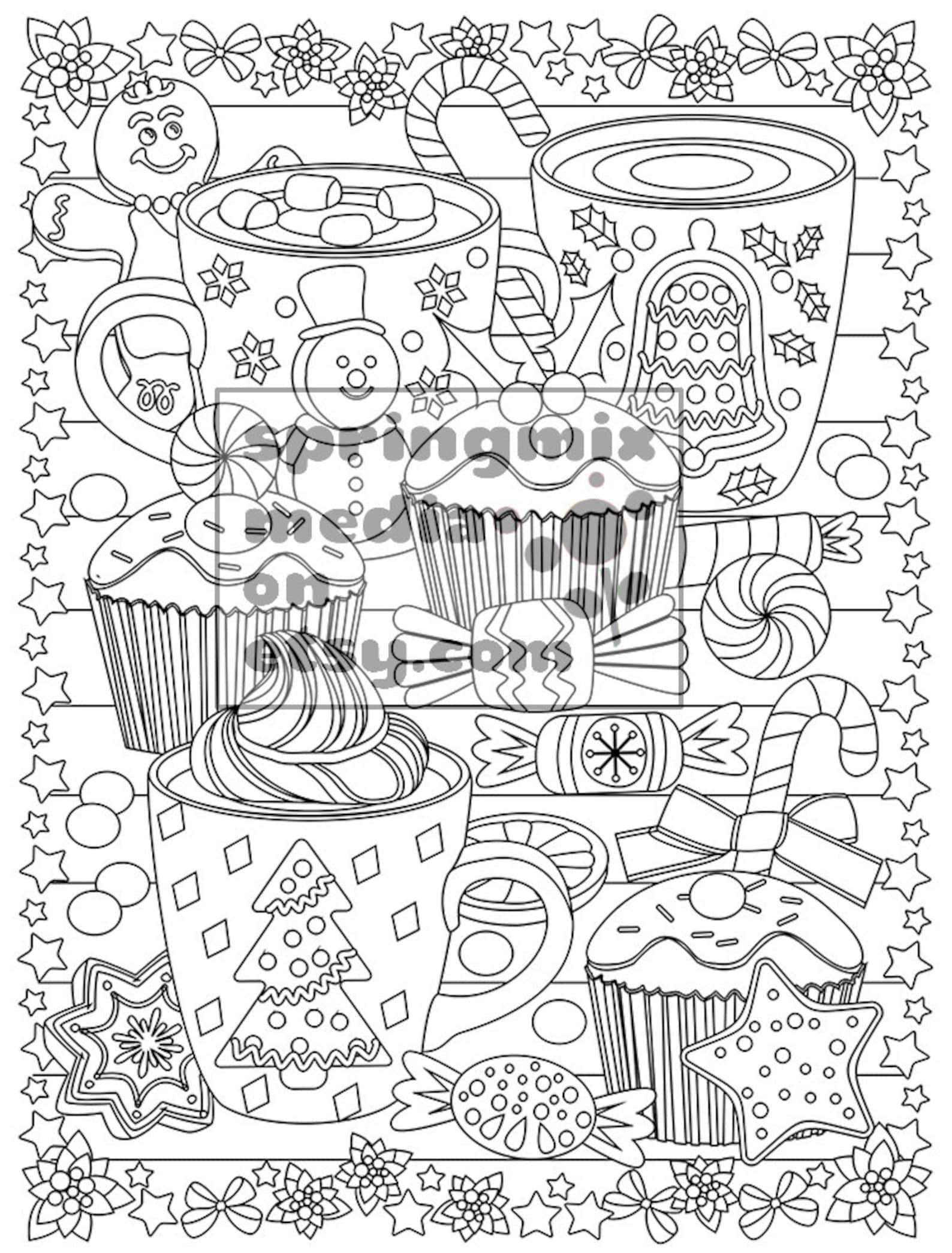 Christmas Coloring Page Christmas Treats Holiday Coloring Book Adult ...