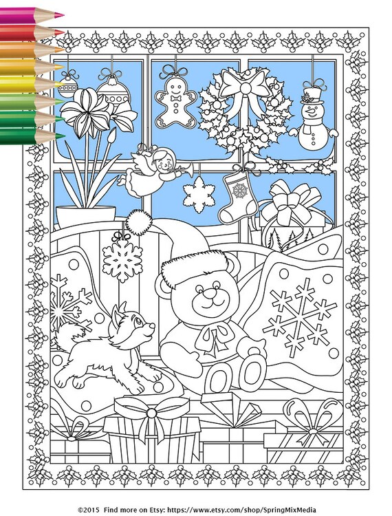 Christmas Teddy Bear Coloring Page